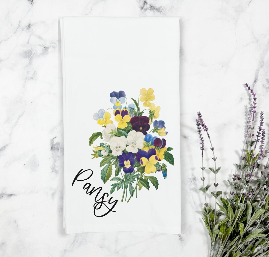 Pansy Flower Kitchen Tea Towel, Spring Tea Towel, Kitchen Gift, Gift ...