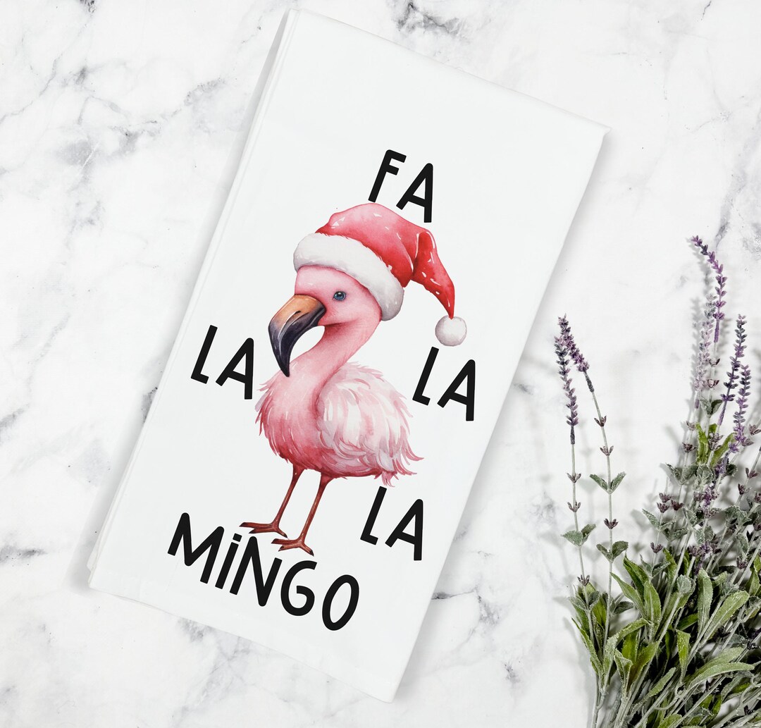 Fa La La La Mingo Tropical Christmas Flamingo Kitchen Tea Towel ...