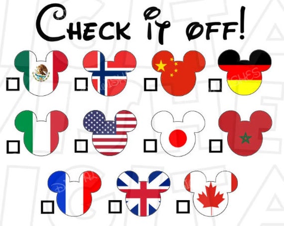 Epcot Check It off Mickey Mouse Ears Head Countries Clipart - Etsy