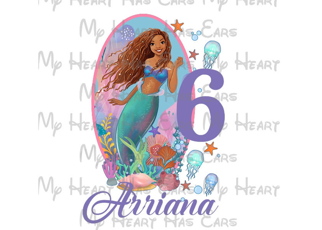 Ariel the Little Mermaid Black 2023 Birthday Image ANY NAME NUMBER Png ...