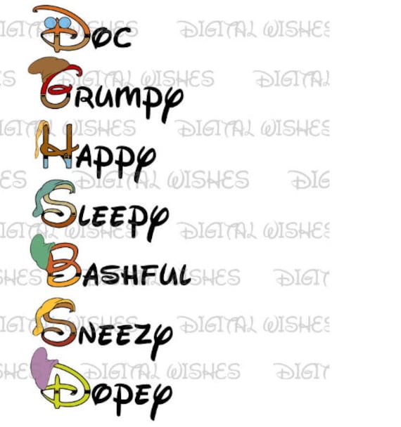 7 Seven Dwarfs Dwarves Names in Custom Font Image Png Digital - Etsy UK