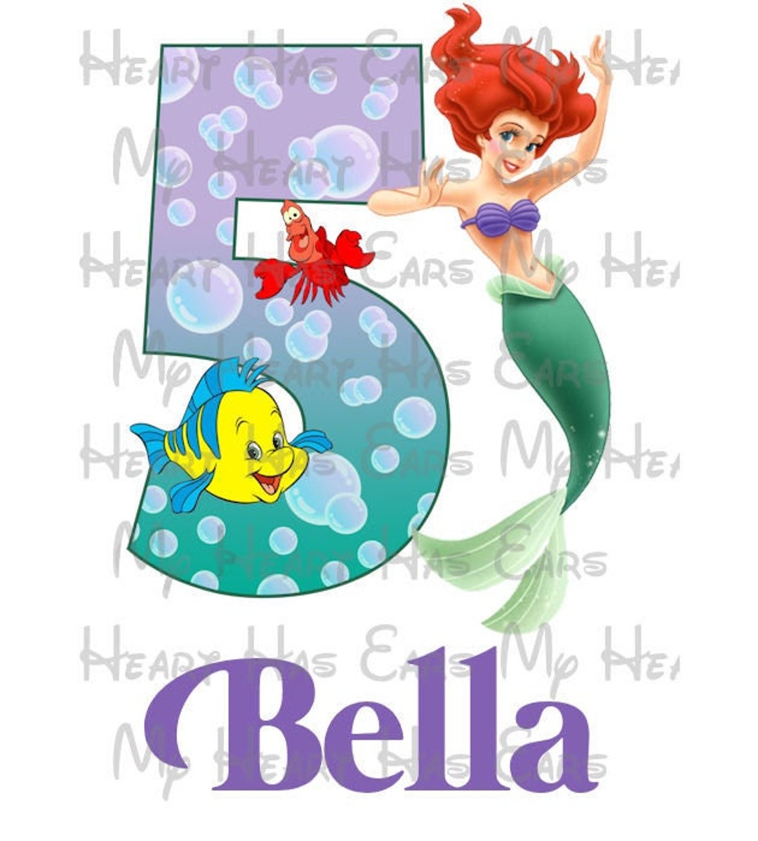 Ariel the Little Mermaid Birthday Image ANY NAME NUMBER Png Digital ...