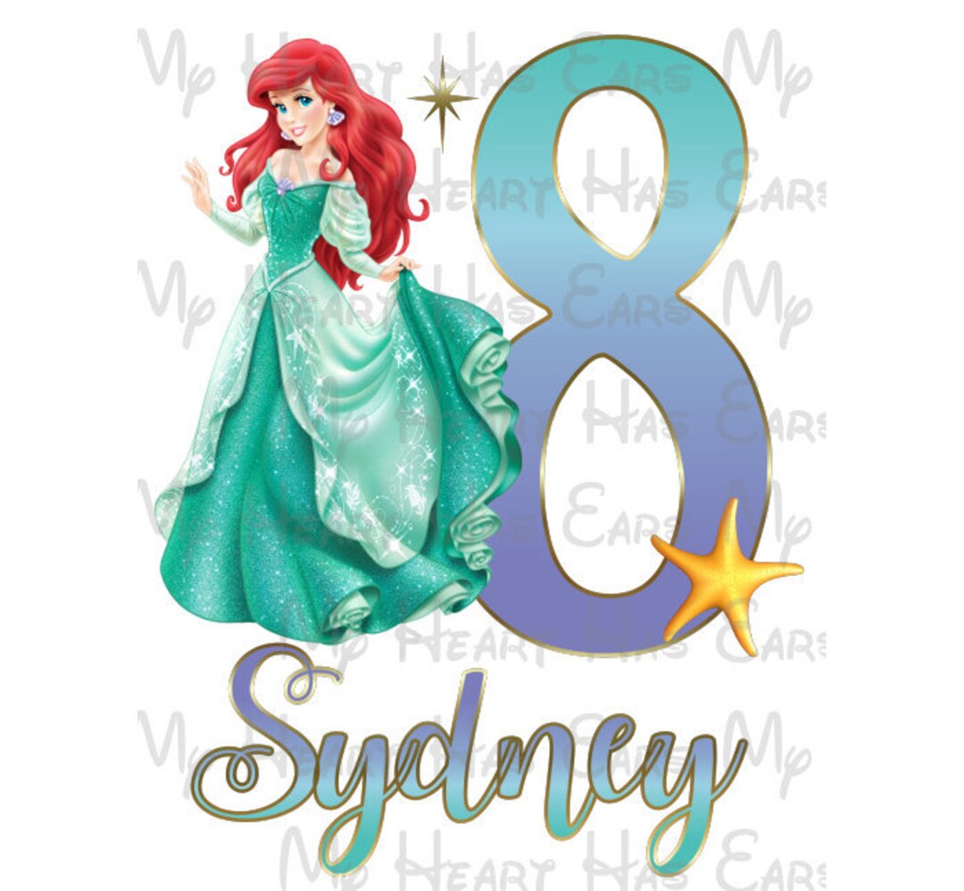 Ariel the Little Mermaid Matching Birthday Image ANY NAME NUMBER Png ...