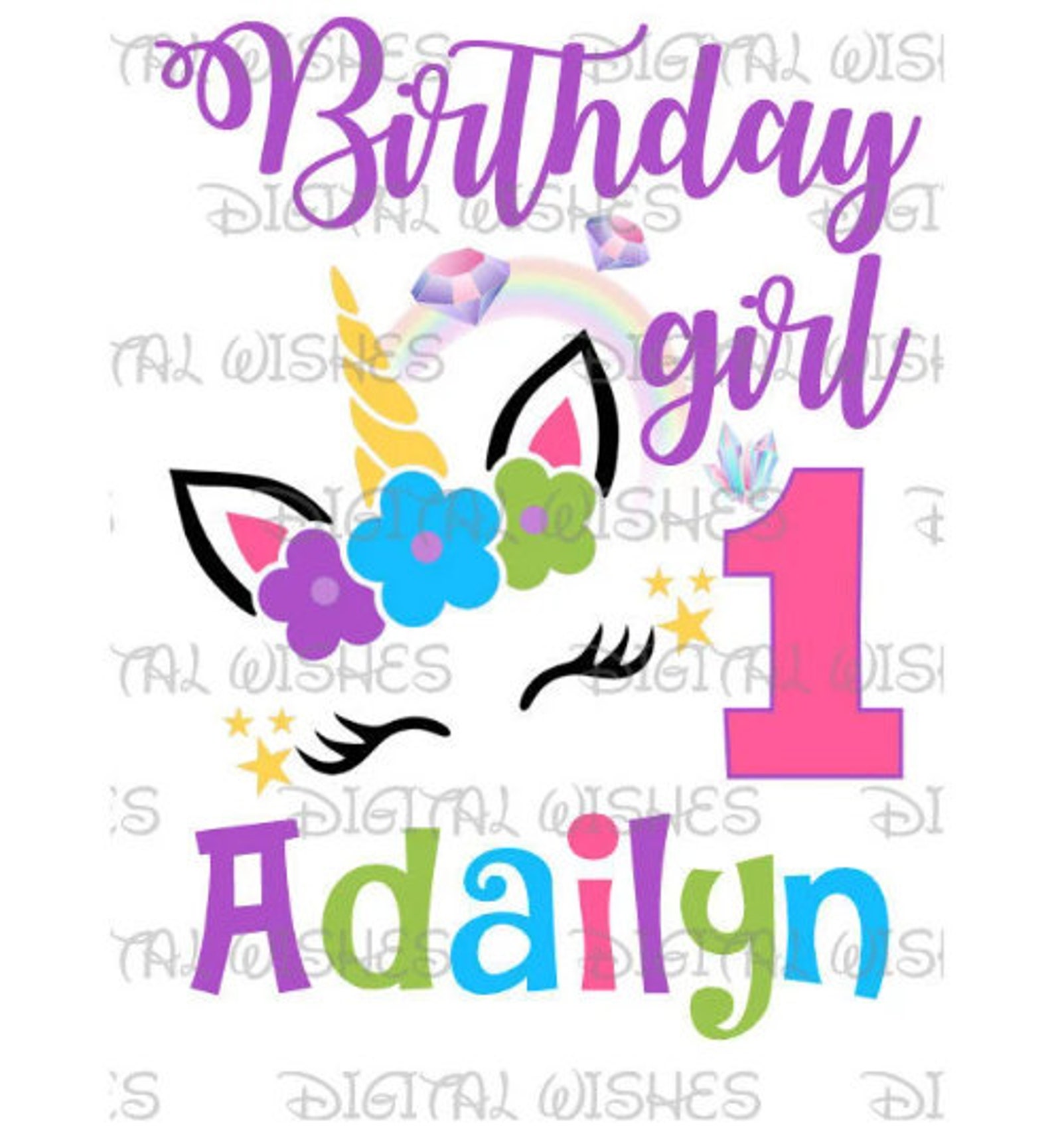 Unicorn Face Birthday Girl Image Personalized ANY NAME NUMBER - Etsy