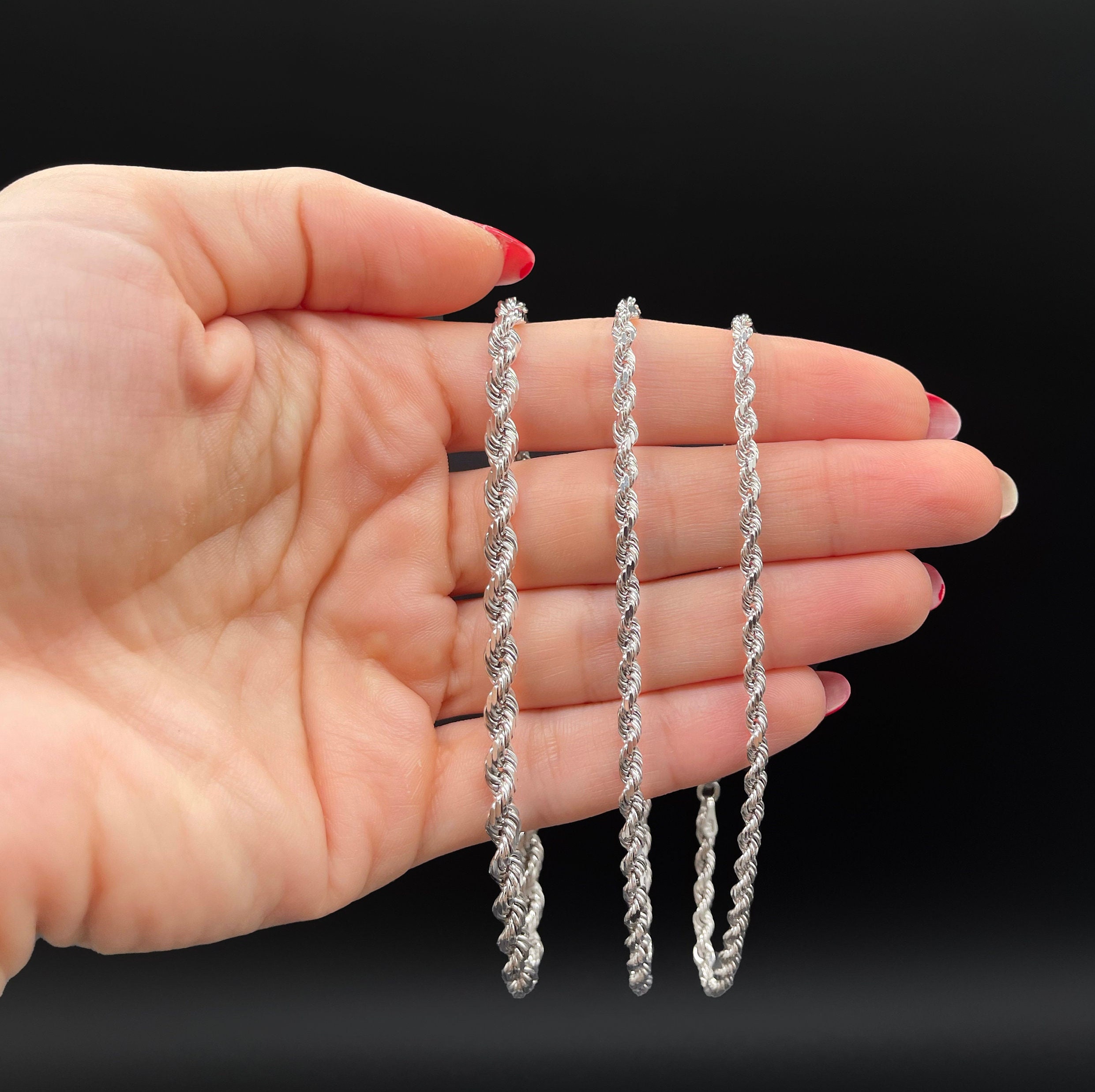 10K Solid Gold Rope Chain Bracelet White Gold Rope Chain - Etsy