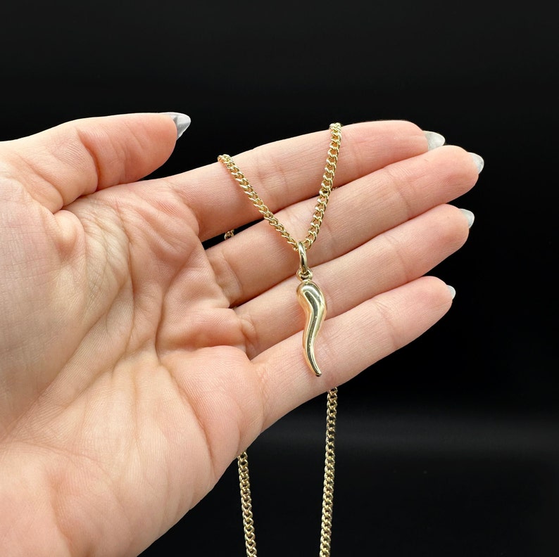 10K Gold Italian Horn Cornicello Pendant Necklace | Miami Cuban Chain ...