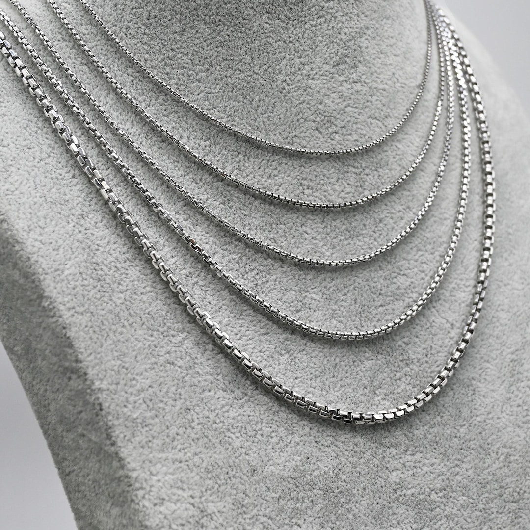 14K White Gold Round Box Chain Necklace - 14K White Gold Chain | Women ...