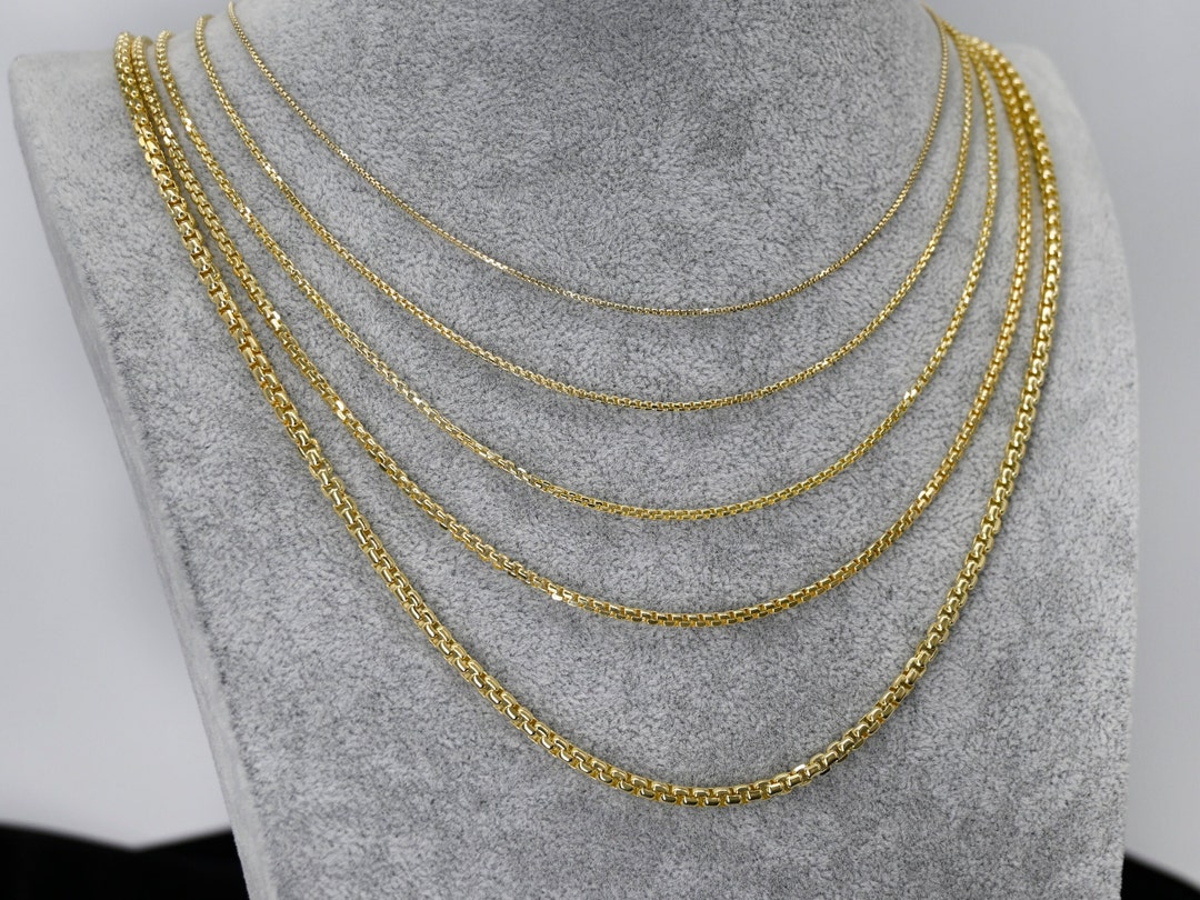 14K Yellow Gold Round Box Chain Necklace – Unisex - Etsy UK