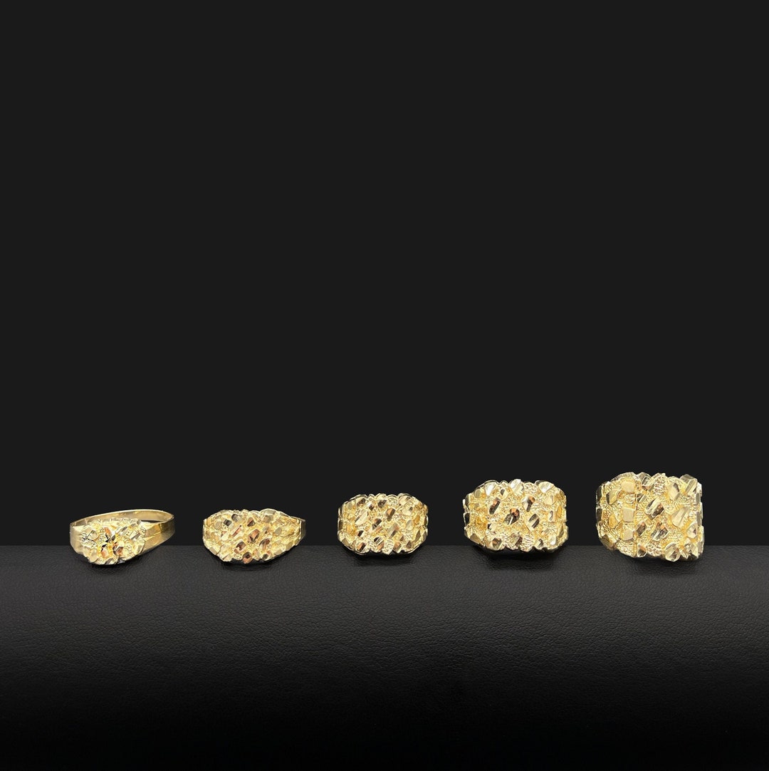Real Solid Gold 10K Square Nugget Ring | 10K Gold Ring | Yellow Gold ...