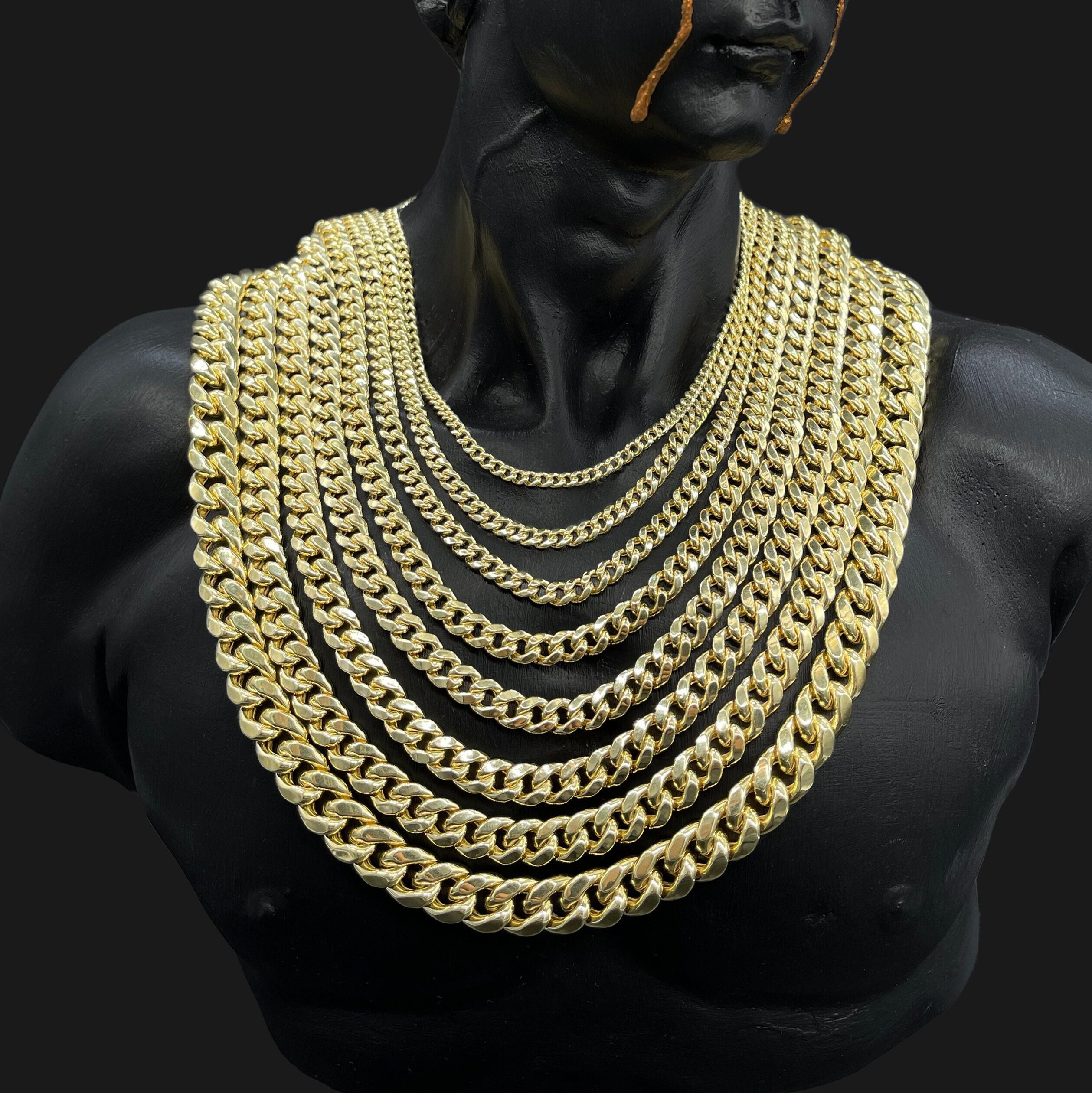 10K Real Gold Miami Cuban Link Chain Necklace 10K Gold Chain - Etsy