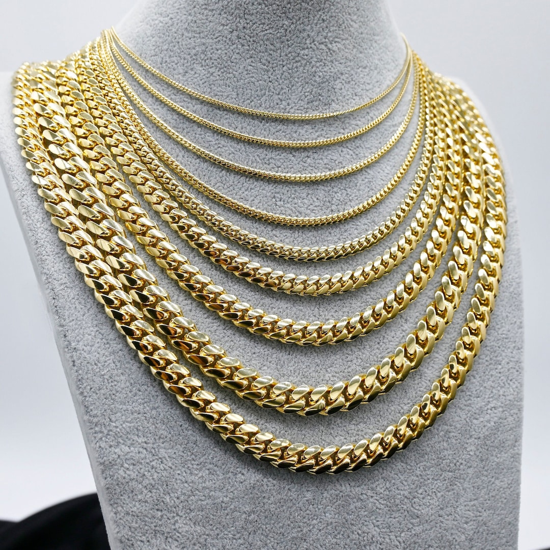 SOLID 14K Real Gold Miami Cuban Link Chain Necklace - 14K Gold Chain ...