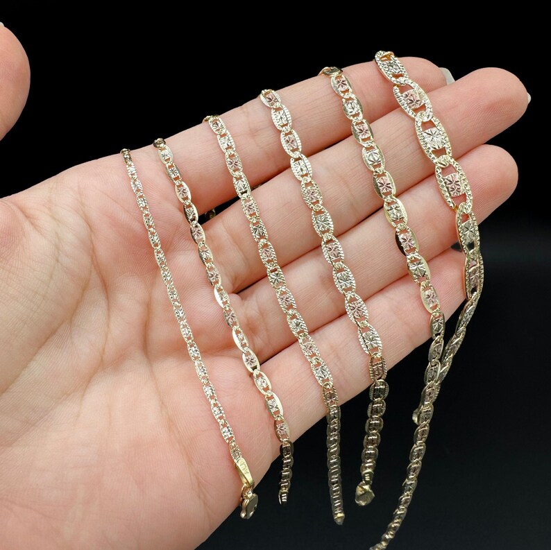 14K Solid Gold Valentino Chain Link Bracelet Diamond Cut 14K - Etsy