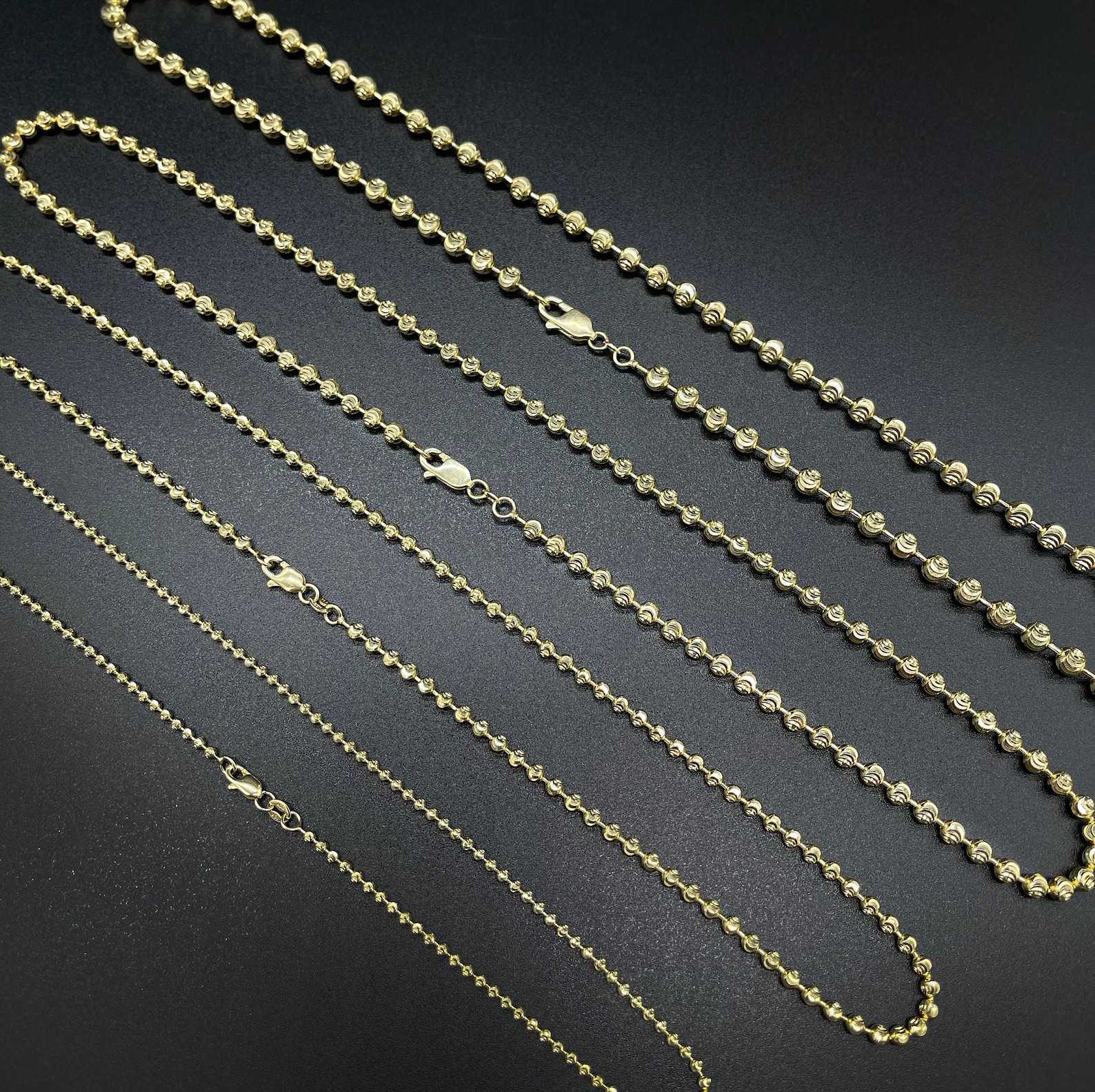 10K Solid Gold Bead Ball Chain Necklace - Diamond Cut - Etsy