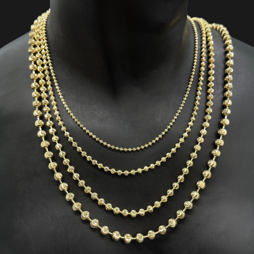 10K Solid Gold Bead Ball Chain Necklace - Diamond Cut - Etsy
