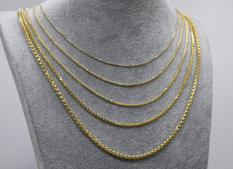 14K Yellow Gold Round Box Chain Necklace – Unisex - Etsy UK