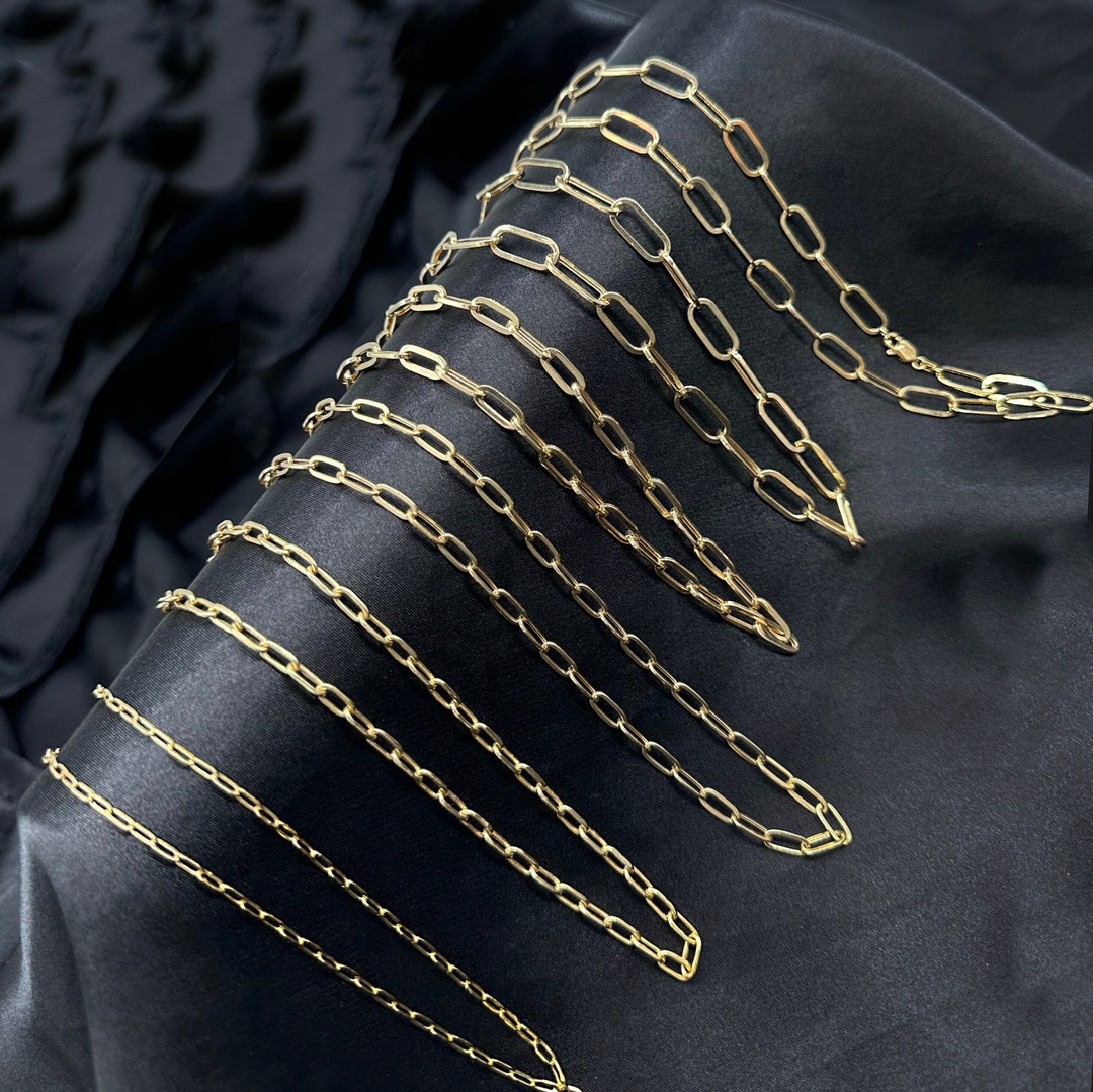 14K Solid Gold Italian Paperclip Chain Necklace 14K Gold Chain Necklace ...