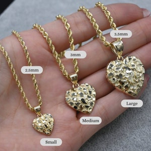 10K Real Gold Nugget Heart Pendant Necklace | 10K Gold Heart Necklace ...