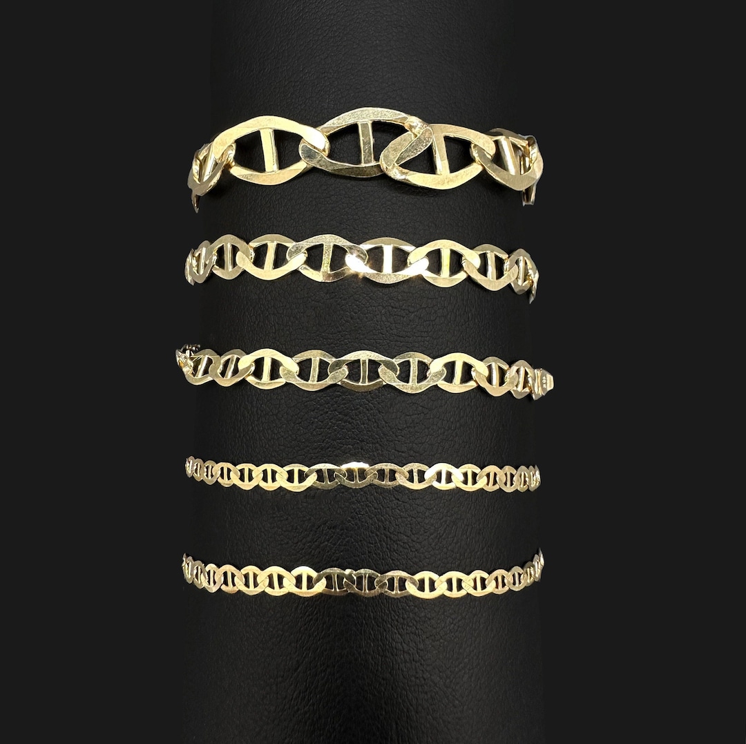 10K Solid Gold Mariner Link Chain Bracelet Flat Anchor Bracelet Real ...
