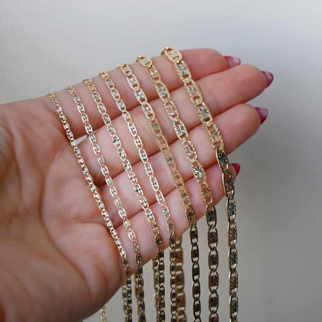 14K Solid Gold Valentino Link Chain Diamond Cut Necklace 14K Gold Chain ...