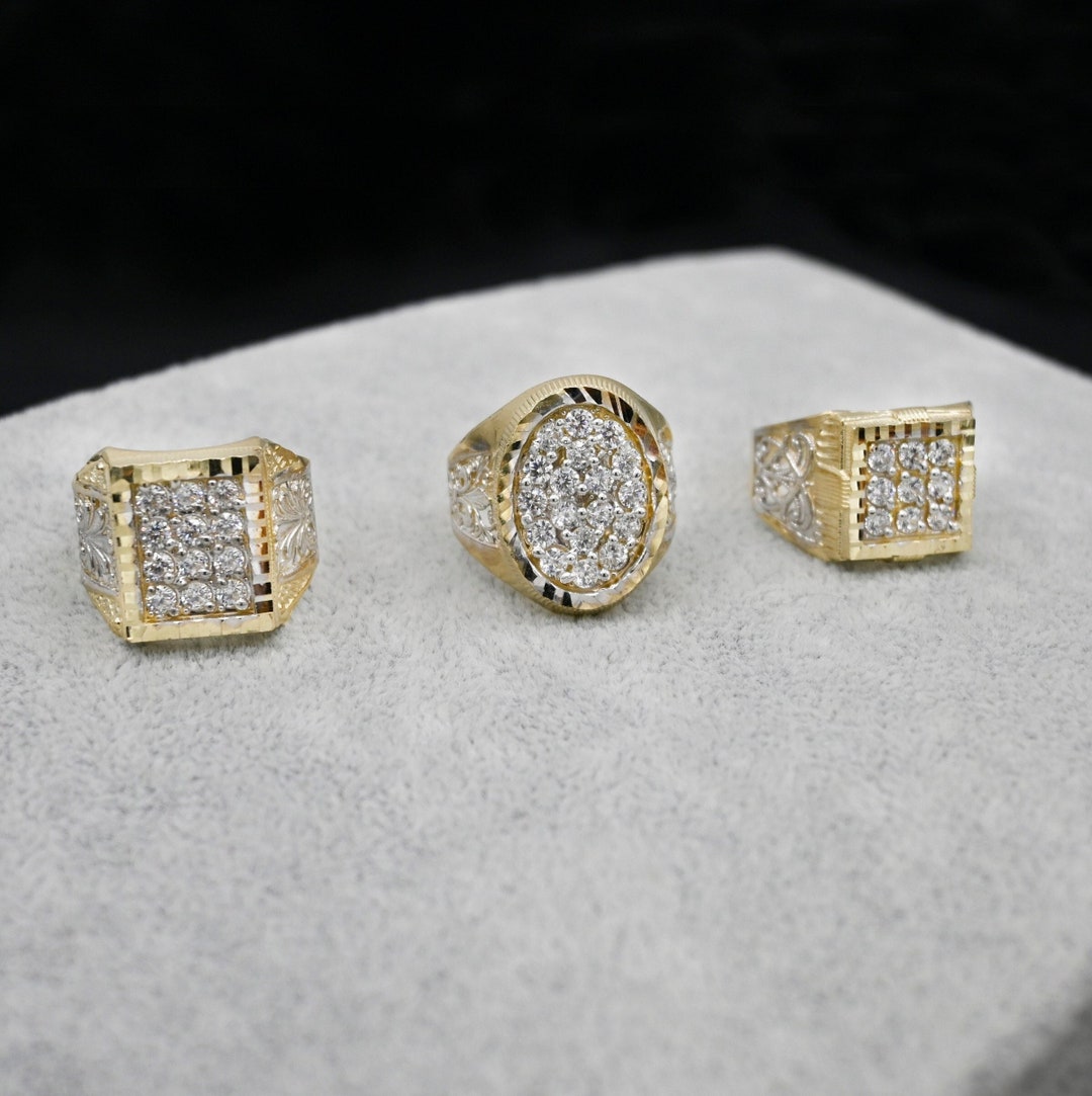 Real 10K Solid Gold Men's Ring CZ Stone Real Solid 10K Yellow Gold ...