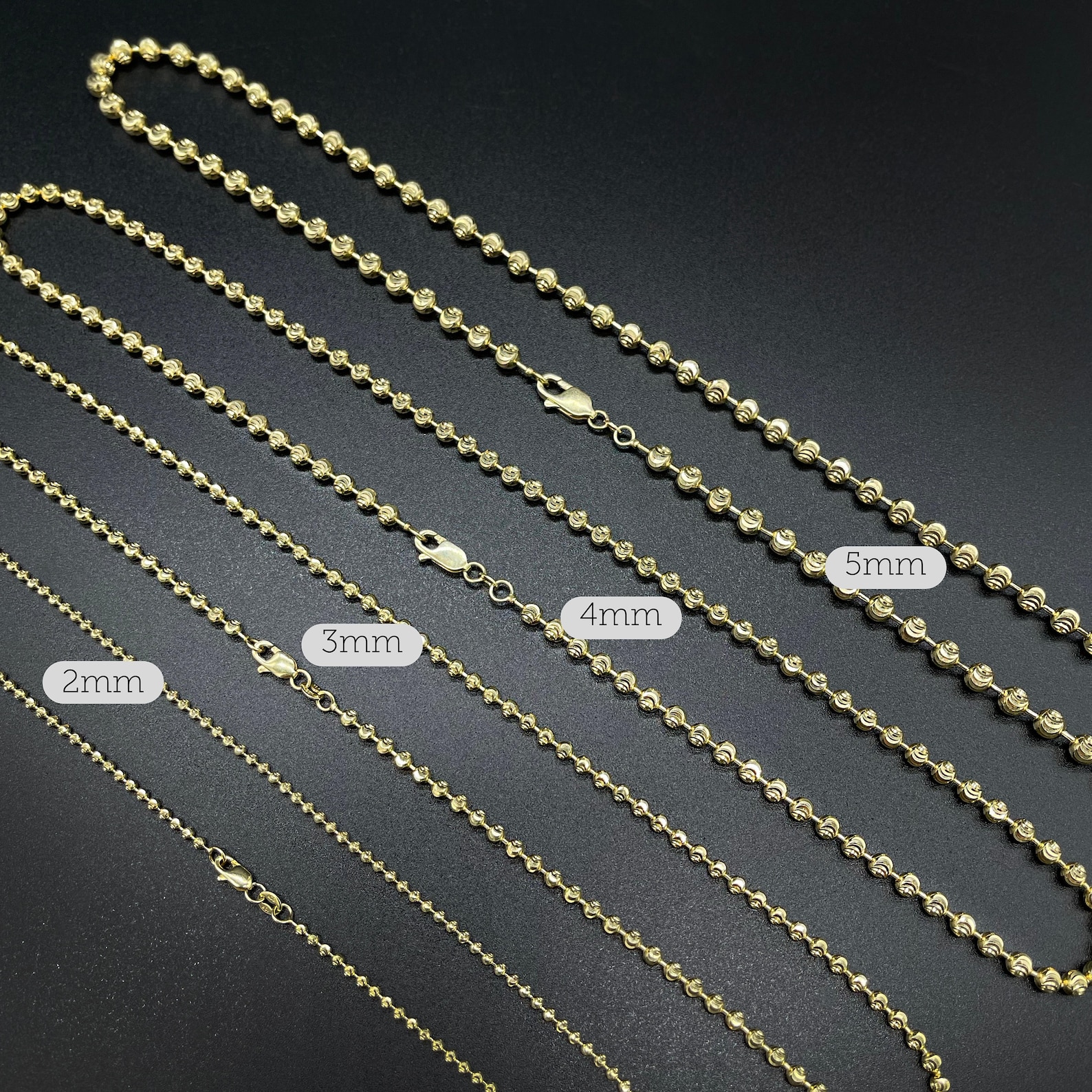 10K Solid Gold Bead Ball Chain Necklace - Diamond Cut - Etsy