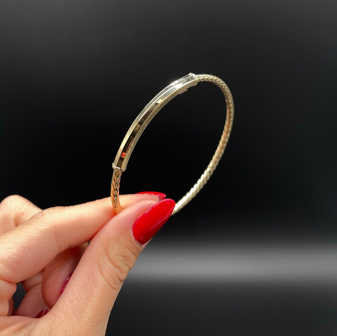 10K Gold Twisted Hinged Bar Bangle Bracelet Textured Cuff Bangle 5mm 5. ...