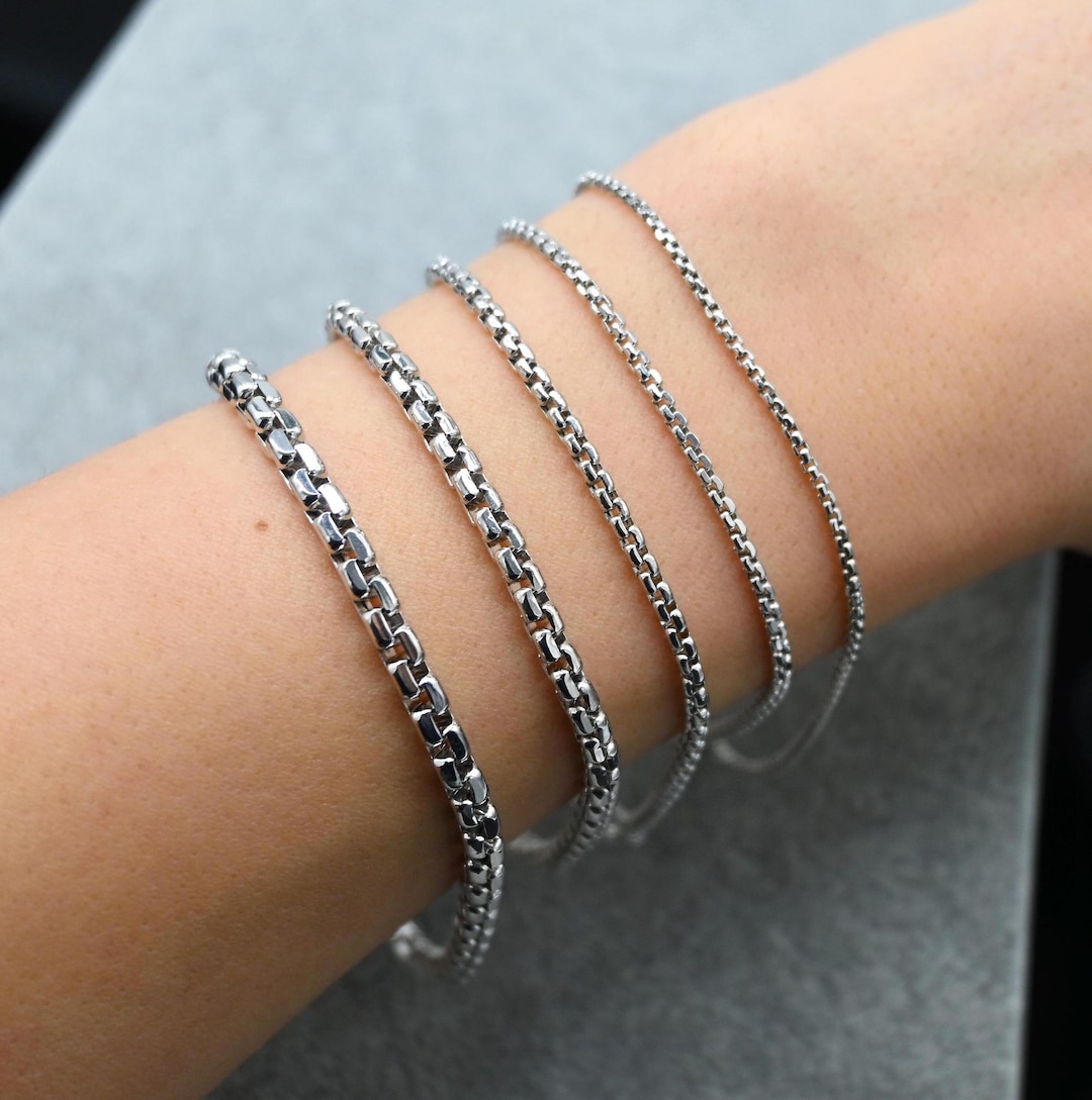 14K White Gold Box Chain Bracelet | Real Gold, Unisex - Etsy