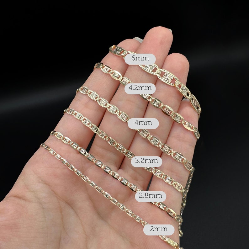 14K Solid Gold Diamond Cut Valentino Bracelet | Tri Color Link Chain ...