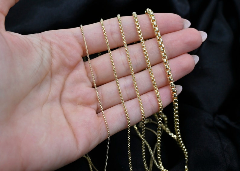 14K Yellow Gold Round Box Chain Necklace – Unisex - Etsy UK