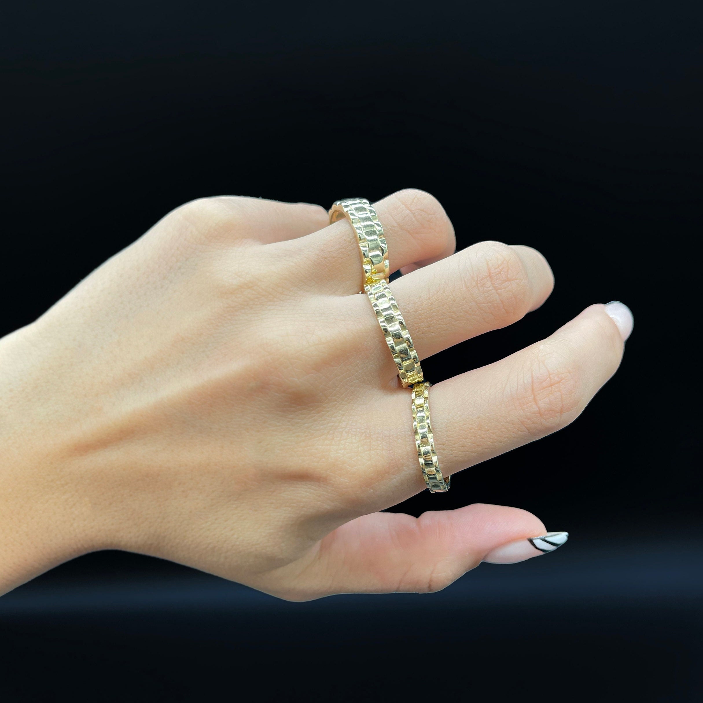 10K Solid Gold Cuban Curb Ring 10K Gold Ring Gold Chain - Etsy