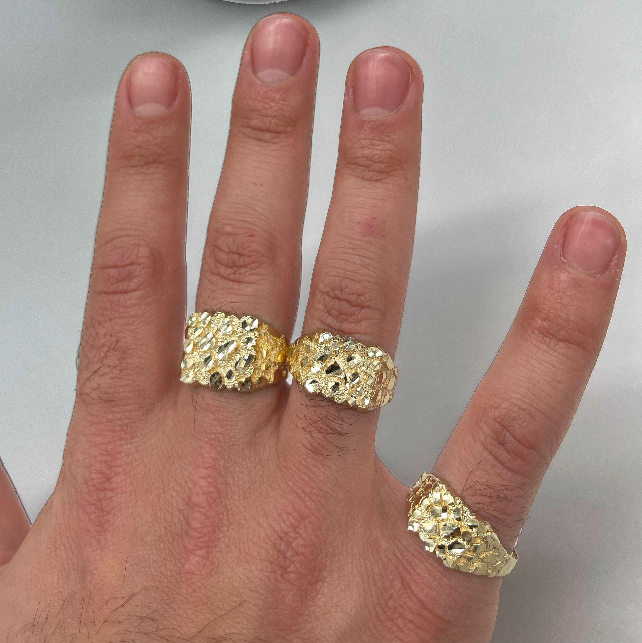 Real Solid Gold 10K Square Nugget Ring Rings for Men - Etsy
