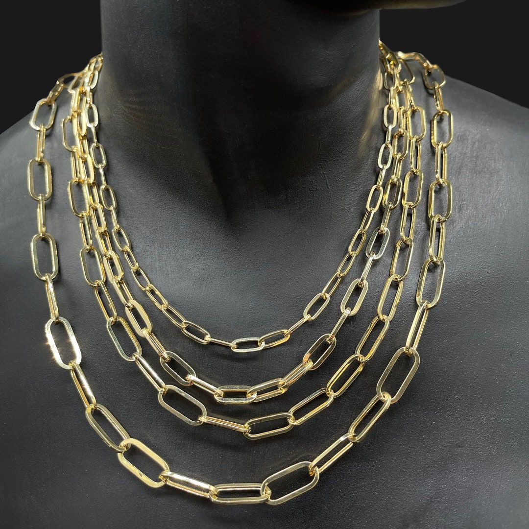 14K Real Solid Gold Paperclip Chain Necklace Paperclips Jewelry, Link ...