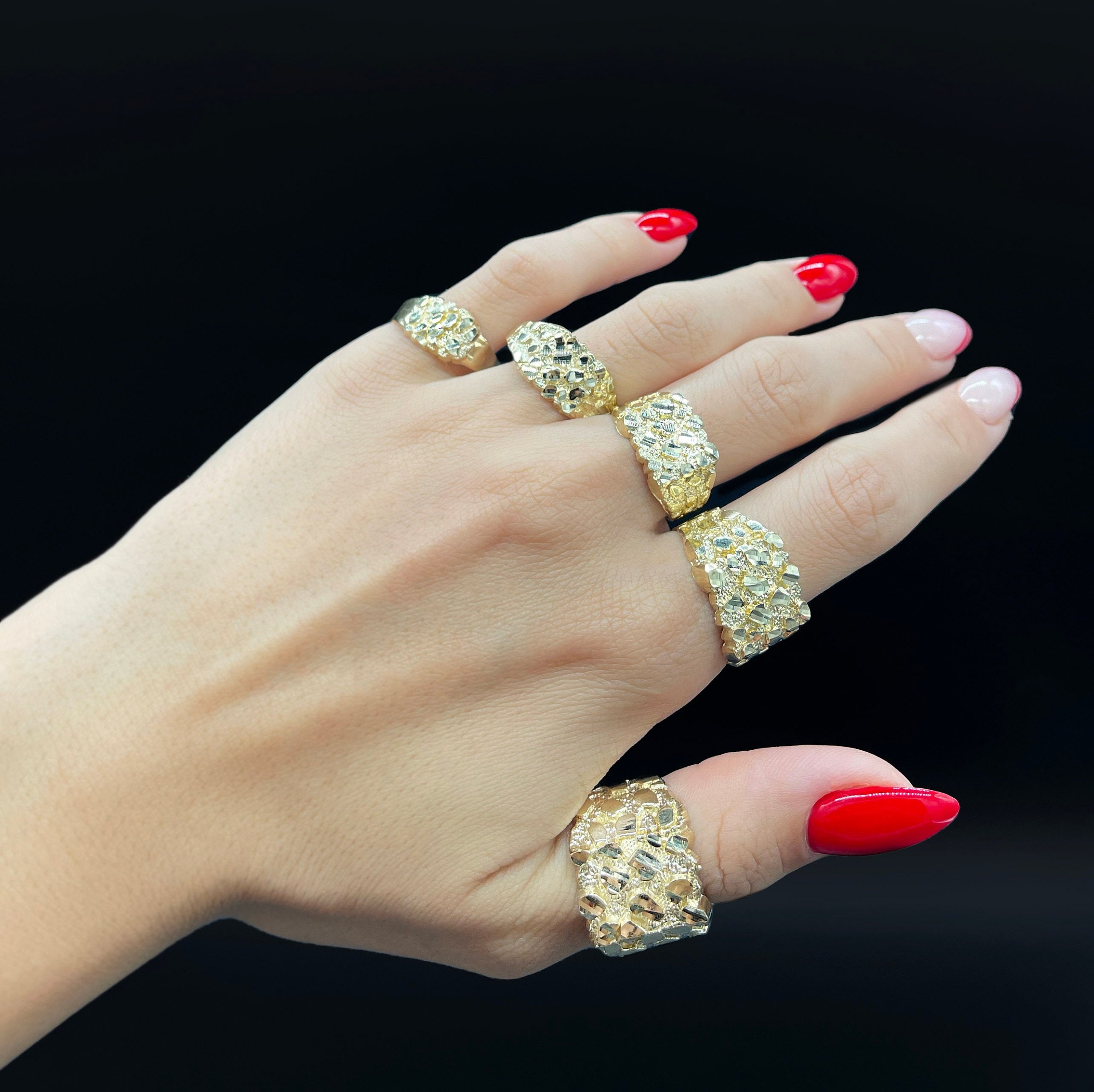 Real Solid Gold 10K Square Nugget Ring 10K Gold Ring - Etsy