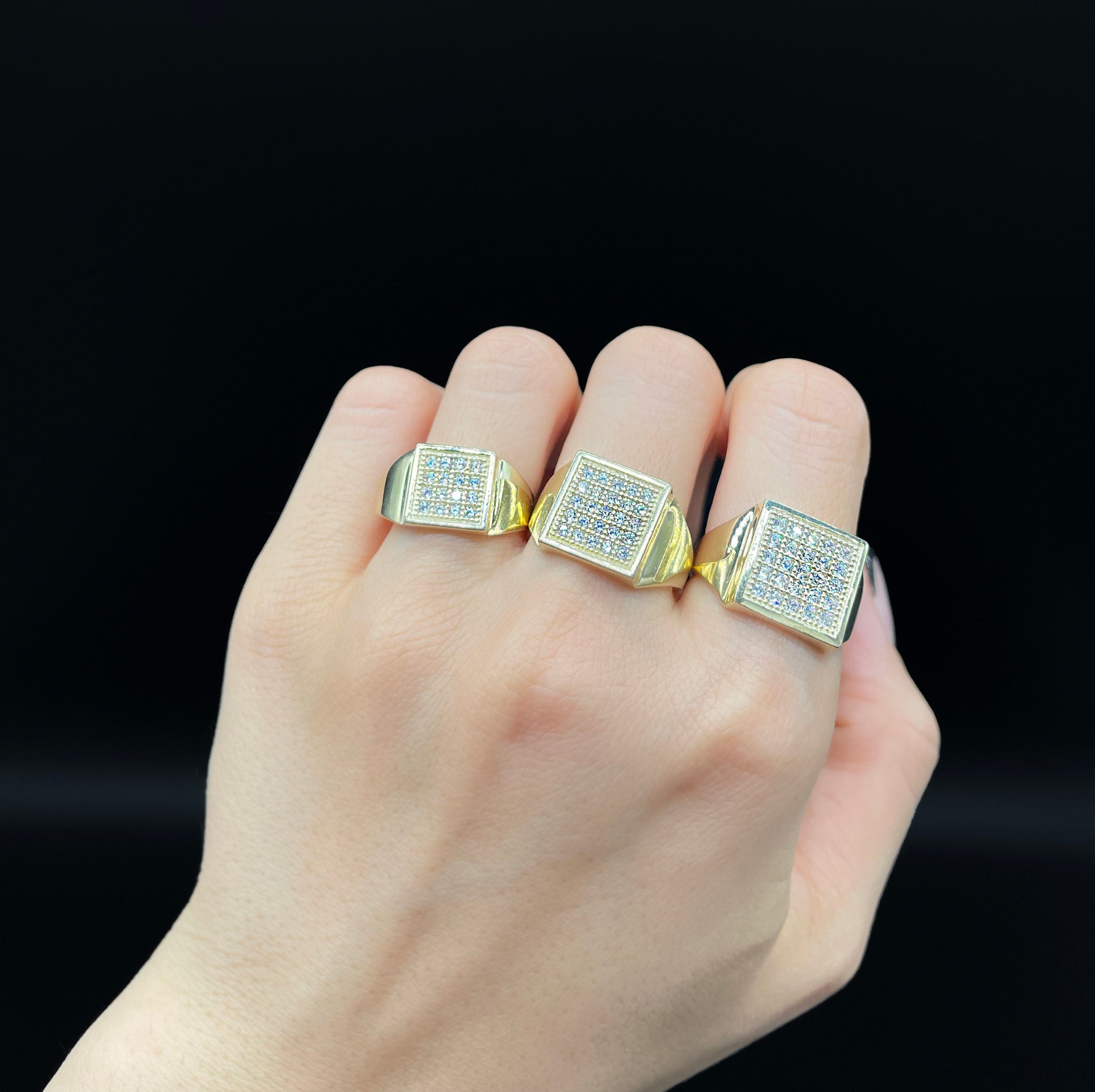 Men's Square CZ Ring Real Solid 10K Yellow Gold 10mm - Etsy