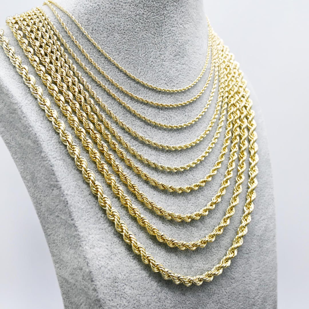 10K Gold Rope Chain Real Gold Rope Chain Necklace - 10K Gold Chain ...