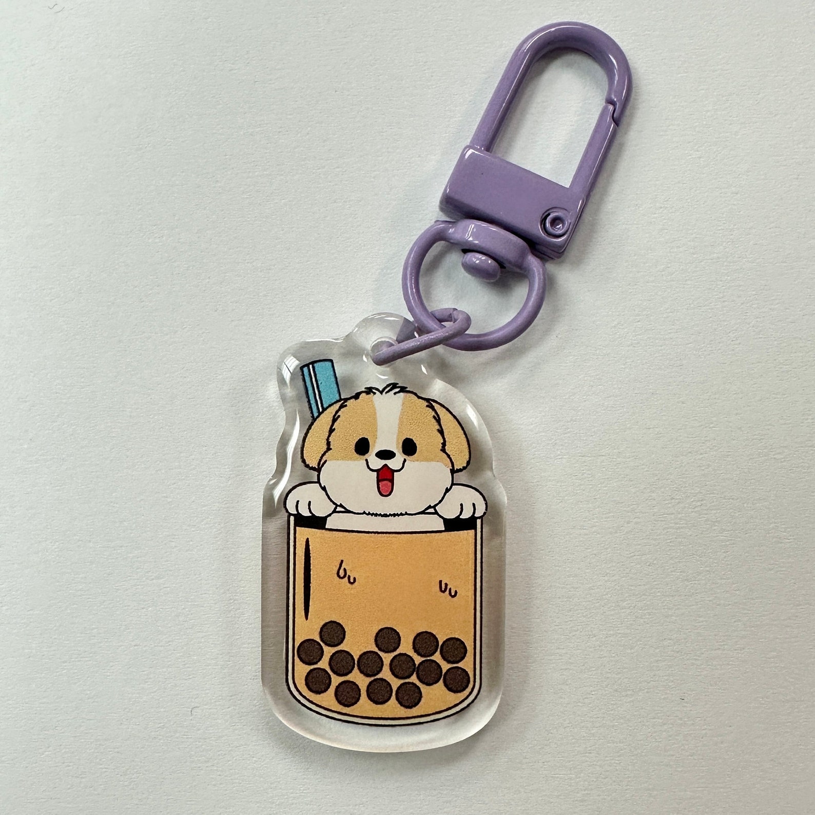 Cute Boba Tea Dog Acrylic Keychains - Epoxy Keychain- Cute Keychain ...