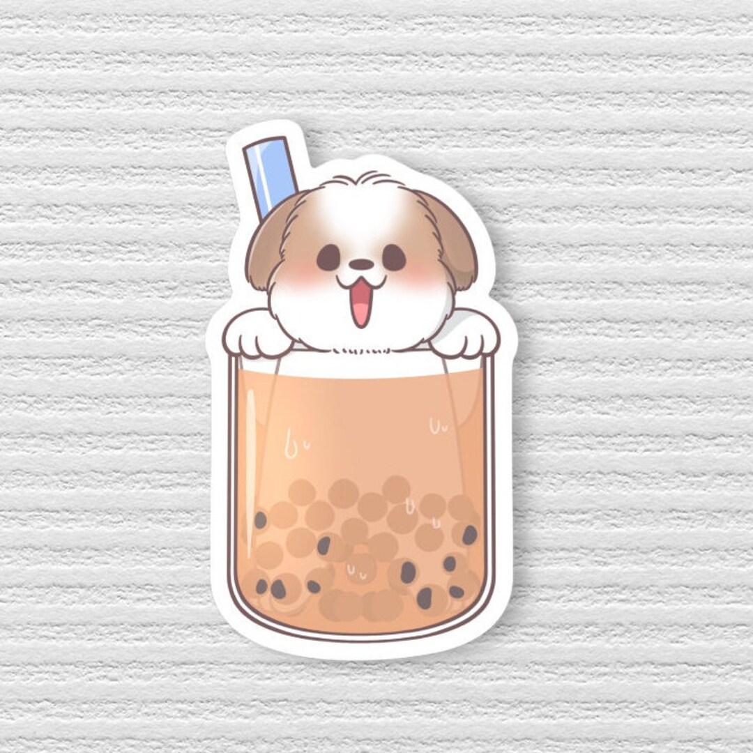 Kawaii Cute Boba Tea Stickers Animals Die Cut Stickers Parti Yorkie ...