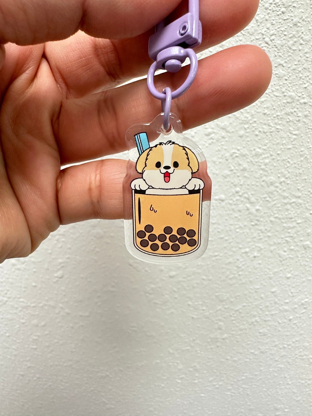 Cute Boba Tea Dog Acrylic Keychains - Epoxy Keychain- Cute Keychain ...