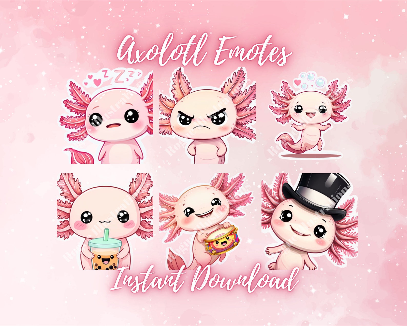 Pink Axolotl Twitch Emotes Pack, Cute Kawaii Emotes, Cute Axolotl ...