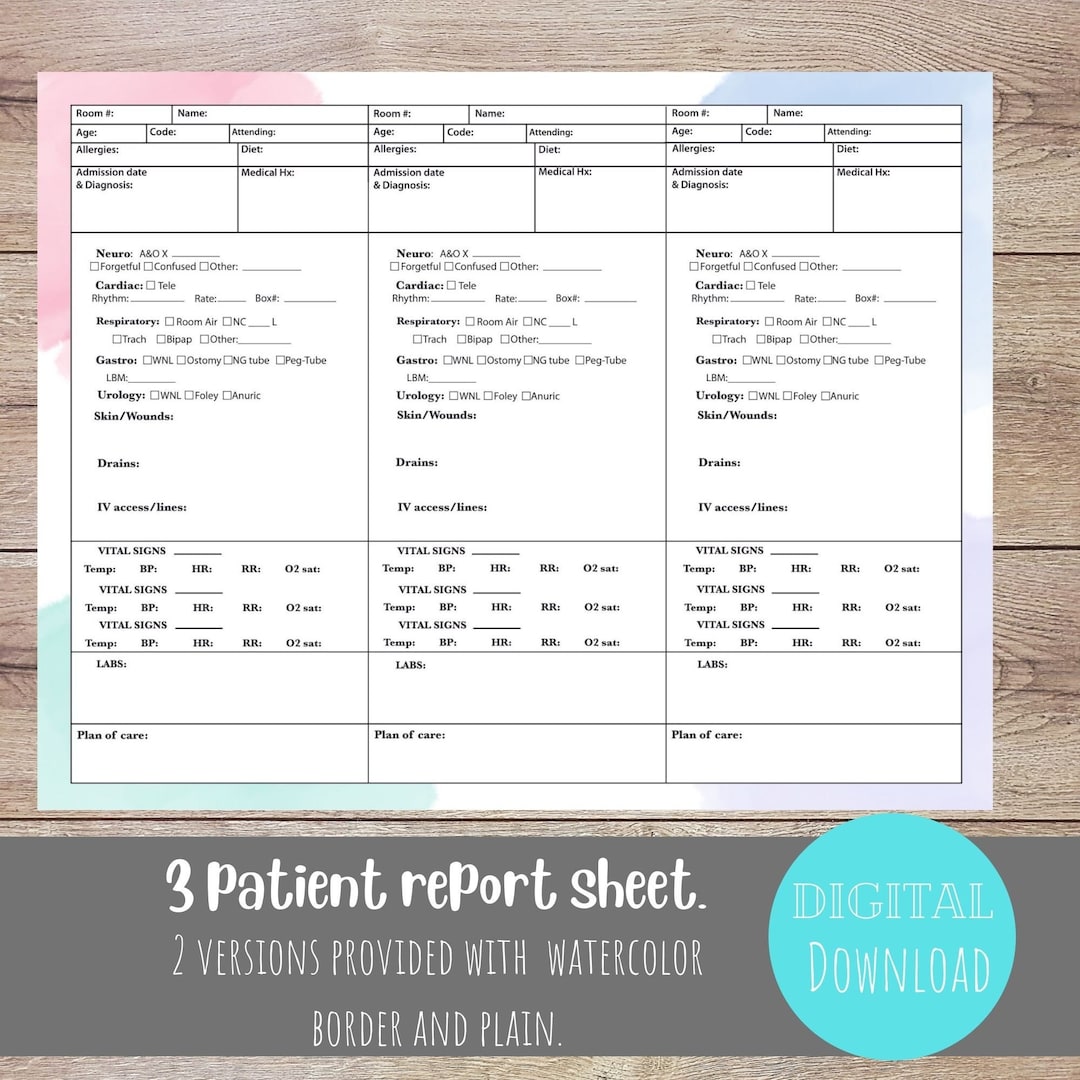 RN 3 Patient Report Sheet, 3 or 6 Patients - Etsy