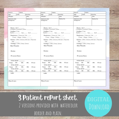 RN 3 Patient Report Sheet 3 or 6 Patients - Etsy