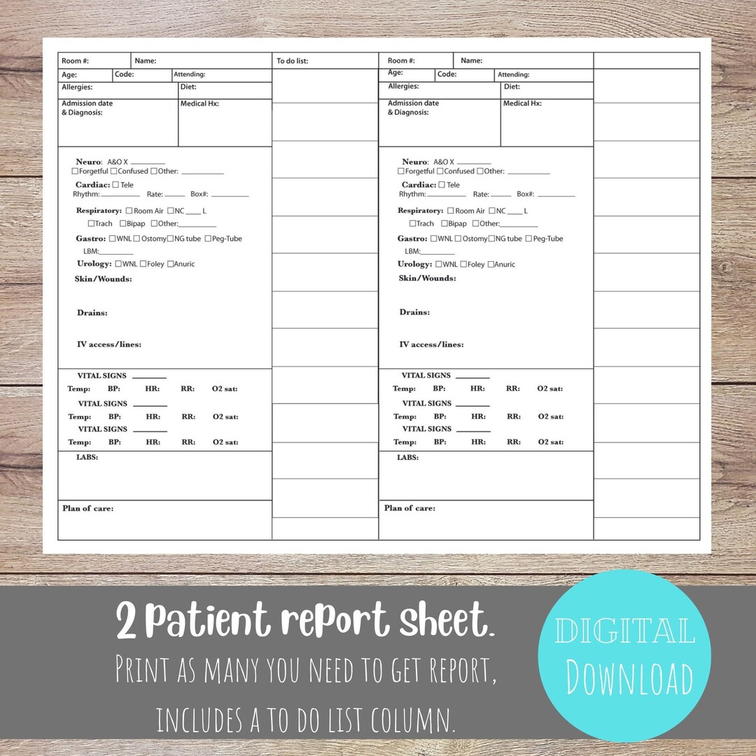 RN 2 Patient Report Sheet With to Do List, 2,4,6 Patients - Etsy
