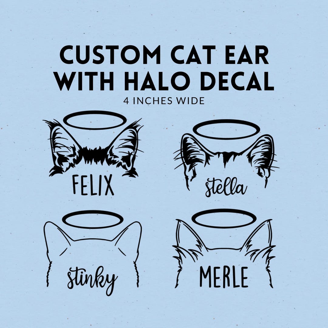 Personalized Cat Ear Halo Car Decal Sticker 4" Wide - Etsy