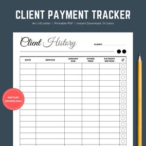 Client Payment Tracker, Payment Log, Client Payment History, Small ...