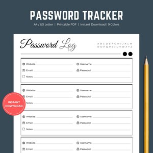 Password Log Printable Password Tracker Logbook Editable - Etsy