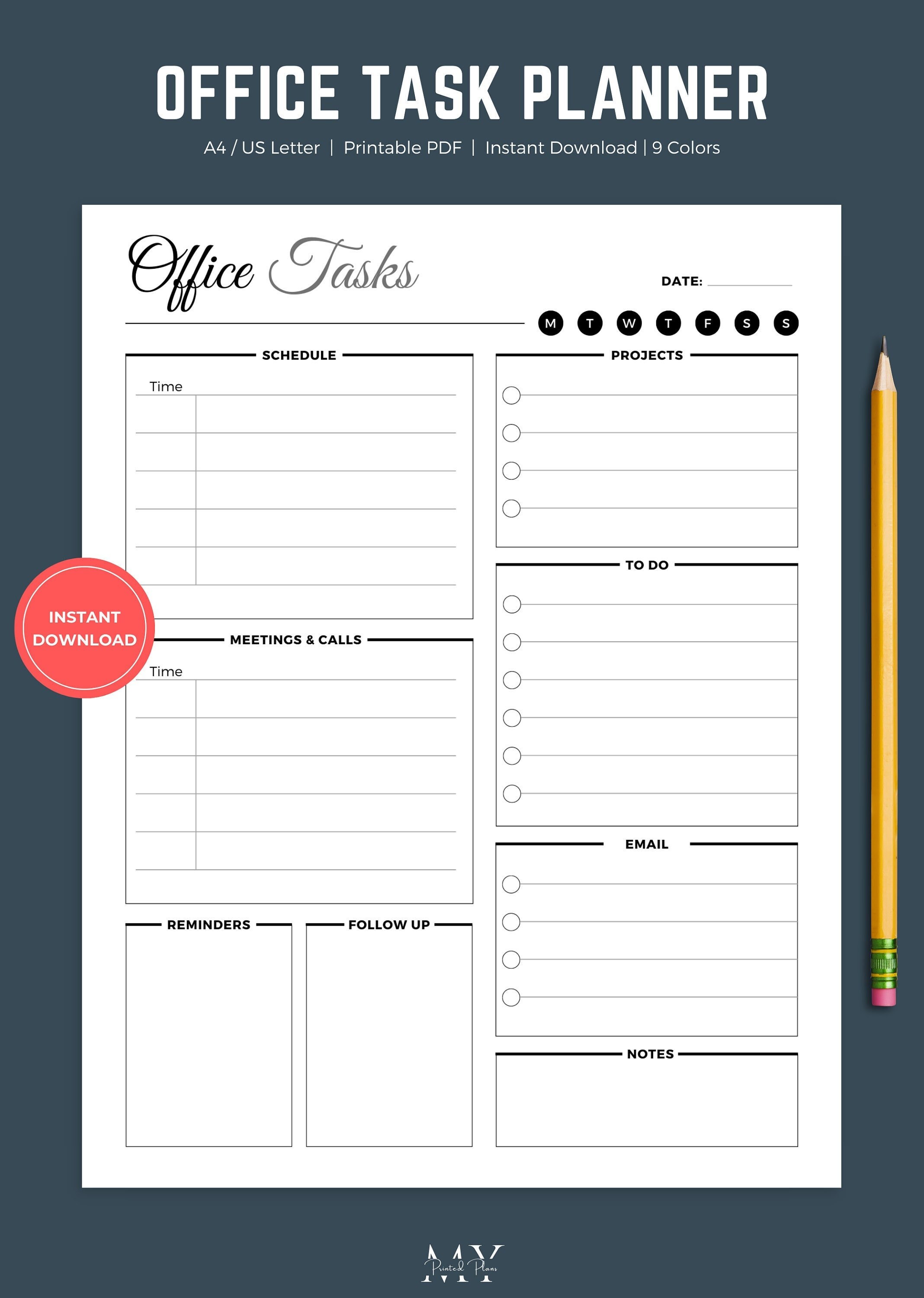 Office Task Planner Printable, Editable Office Task Tracker, Daily ...