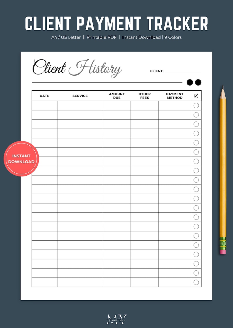 Client Payment Tracker, Payment Log, Client Payment History, Small ...