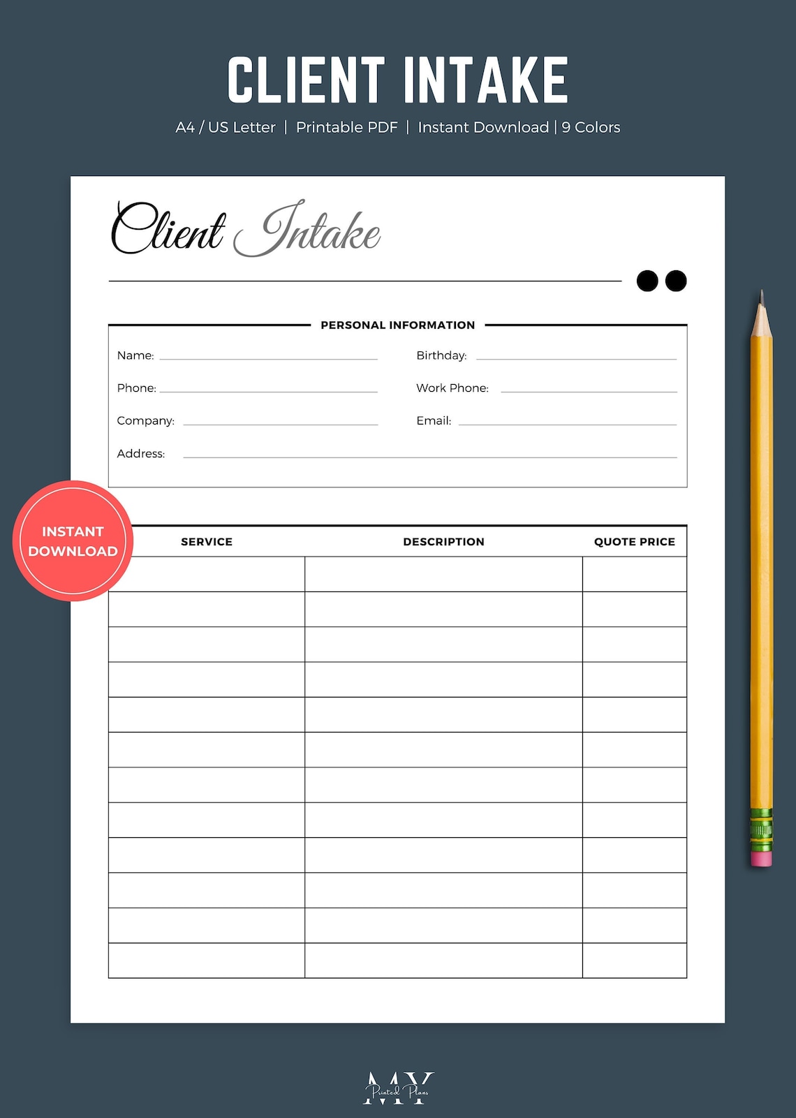New Client Intake Form, Client Information Sheet, Small Business Tools ...