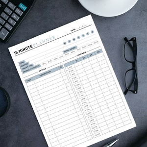 15 Minute Schedule, 15 Minute Daily Planner, 15 Min Block Schedule, 15 ...