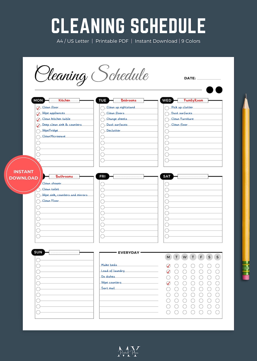 Editable Cleaning Schedule, Cleaning Schedule Printable, Daily Weekly ...